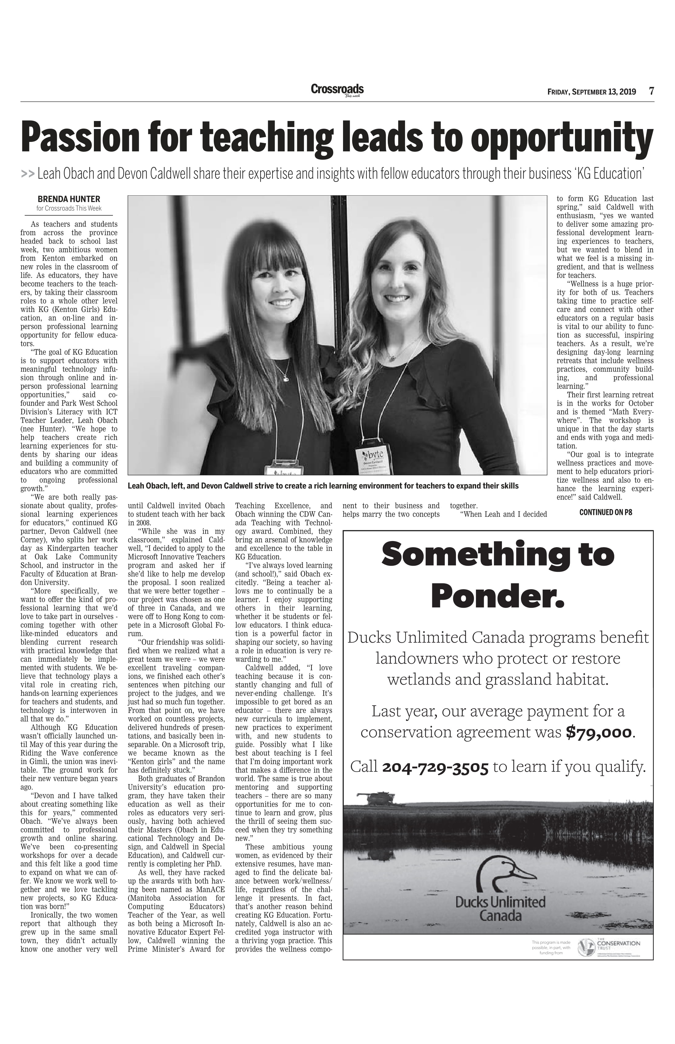 Passion for Teaching Leads to Opportunity: Crossroads Newspaper Article ...